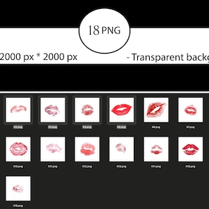 Valentine's Day Kiss Photo Overlays: Lipstick Kisses, Romantic PNG ...