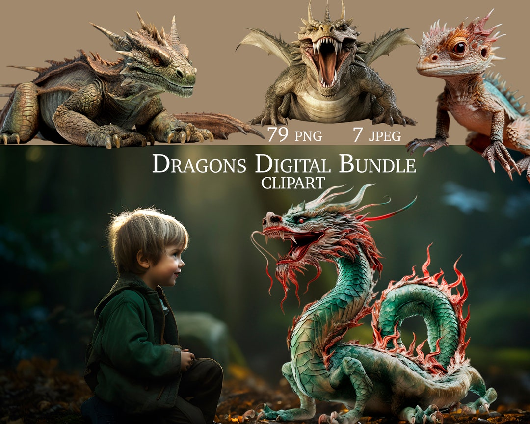 Dragon Overlays, Fantasy Creatures Overlays, Elemental Dragons Digital ...