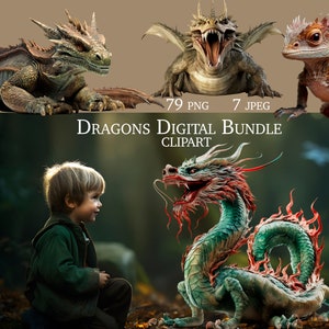 Dragon Overlays, Fantasy Creatures Overlays, Elemental Dragons Digital ...