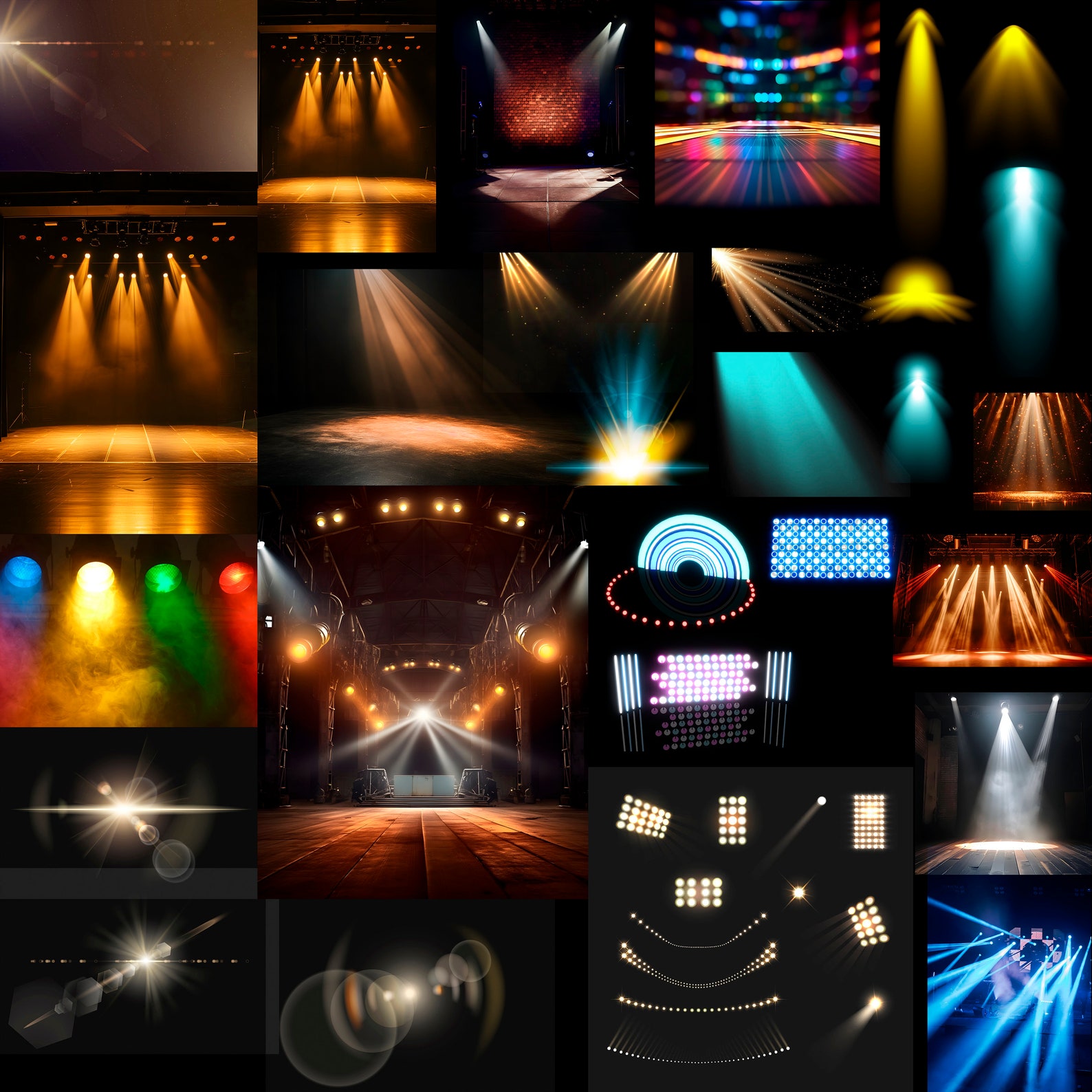Stage Lights Overlay, Lens Flare Light, Spotlight Backdrop, Realistic ...
