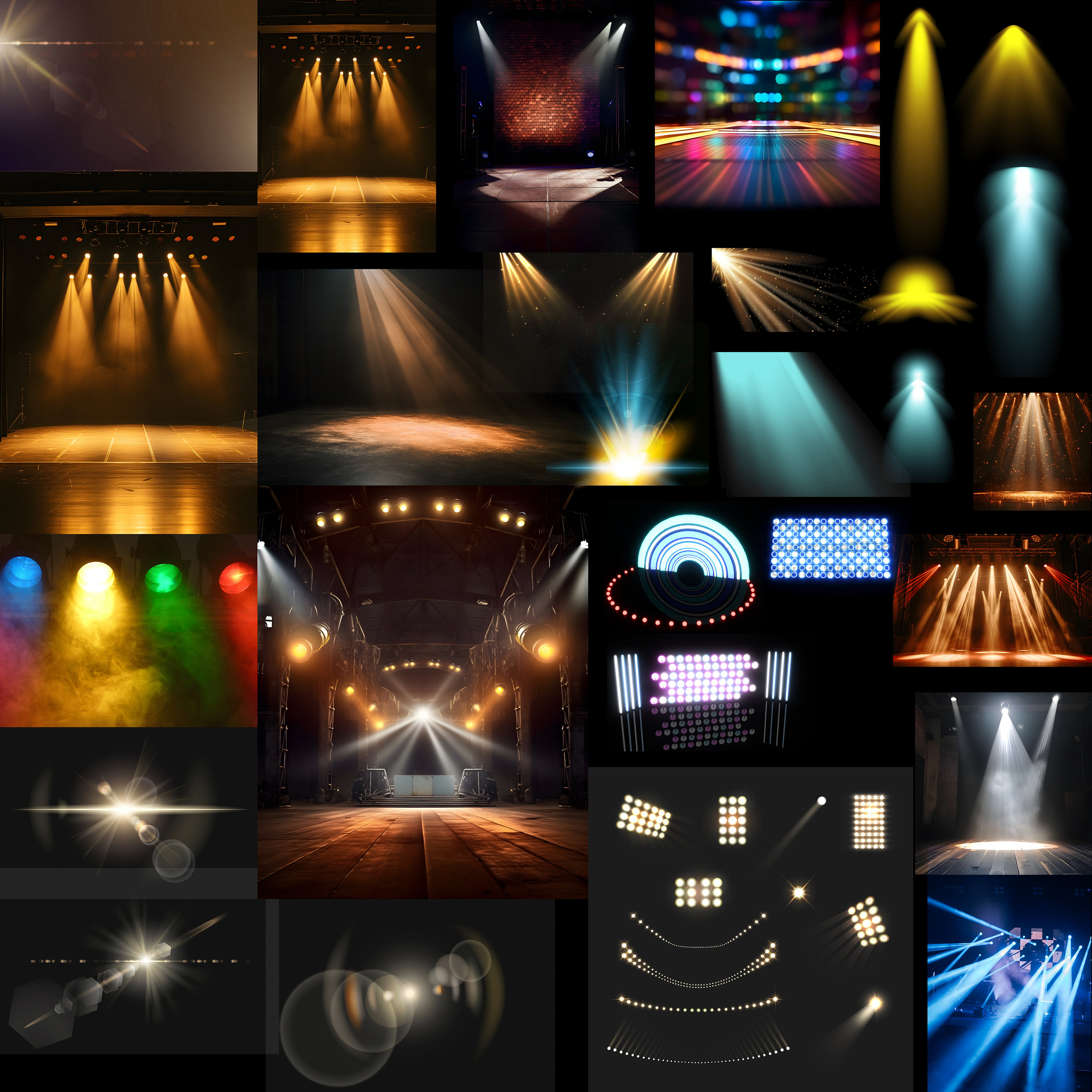 Stage Lights Overlay, Lens Flare Light, Spotlight Backdrop, Realistic ...
