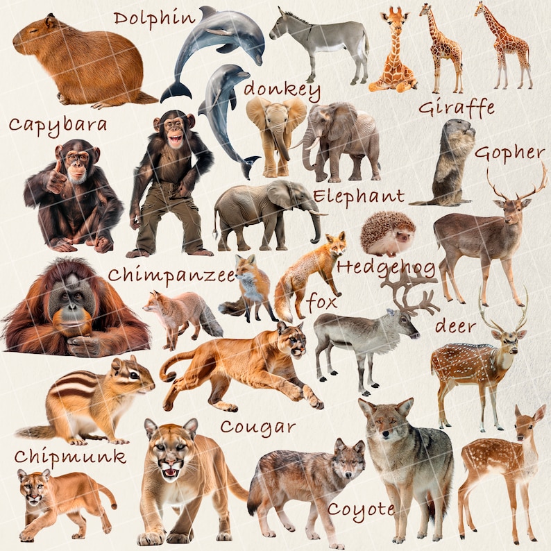 Wild Animal Clipart Bundle: Mammals PNG Images, Mammals Png, Animal ...