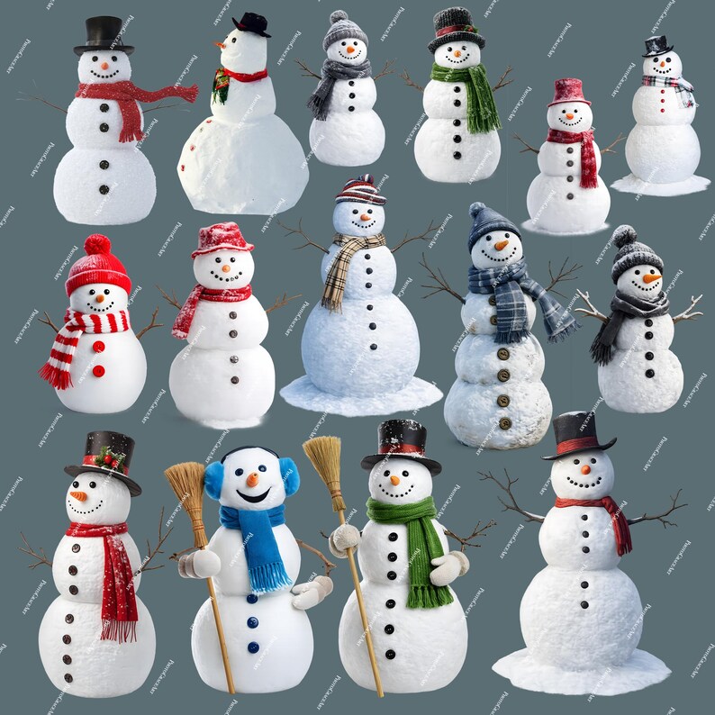 Snowman Clipart Bundle | Cute Winter Snowmen | Christmas Snowman ...