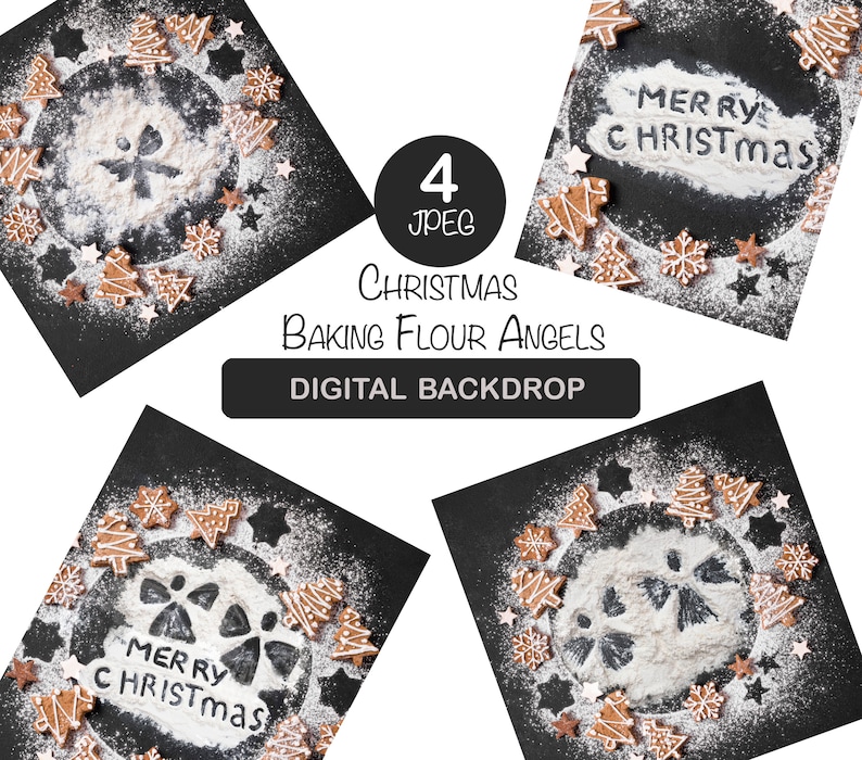 Christmas Baking Digital Backdrop: Flour Angels, Gingerbread Cookies ...