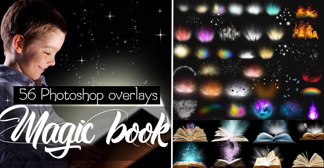 Magic Book Shine Photo Overlays, Christmas Magic Shine Overlays, Light ...