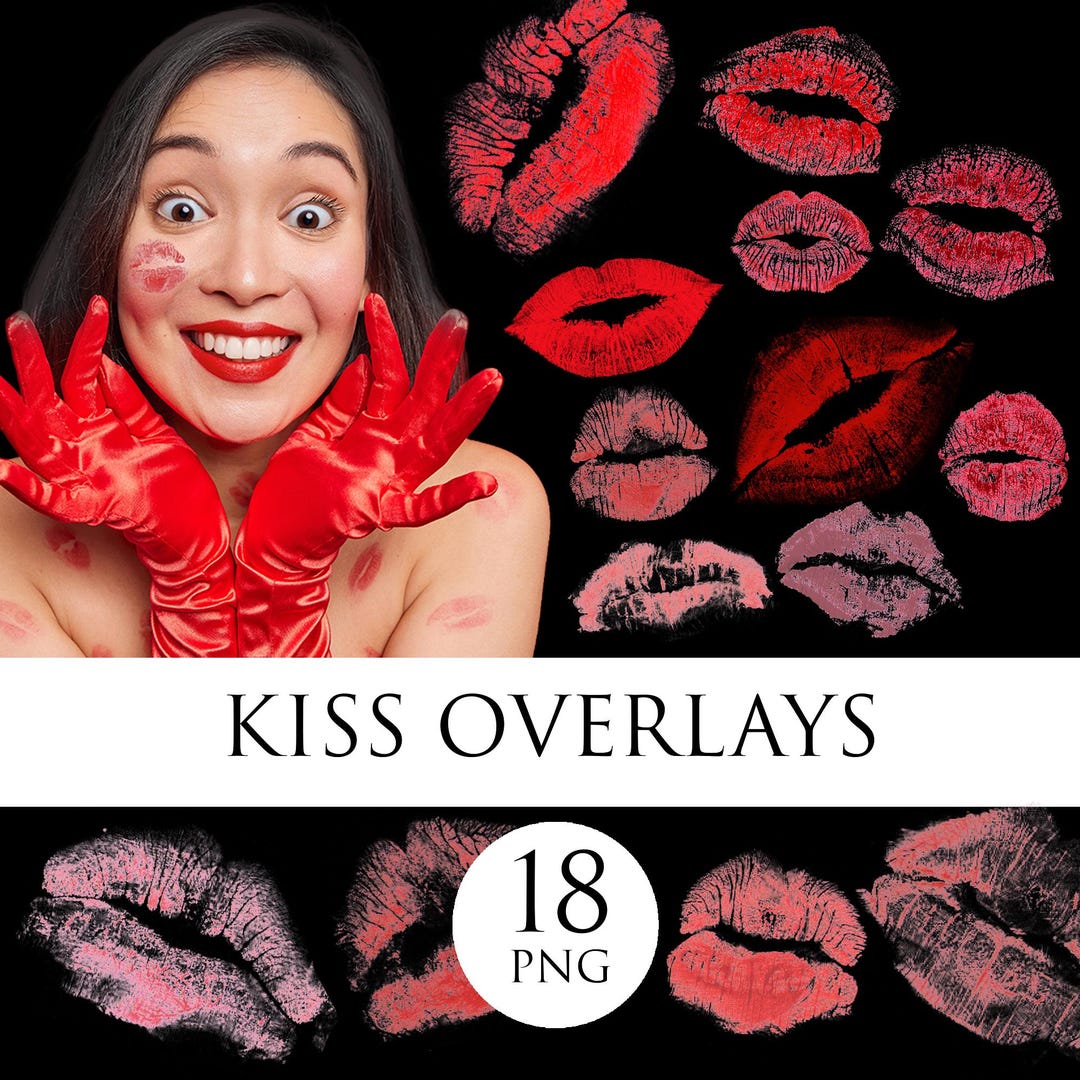 Valentine's Day Kiss Photo Overlays: Lipstick Kisses, Romantic PNG ...