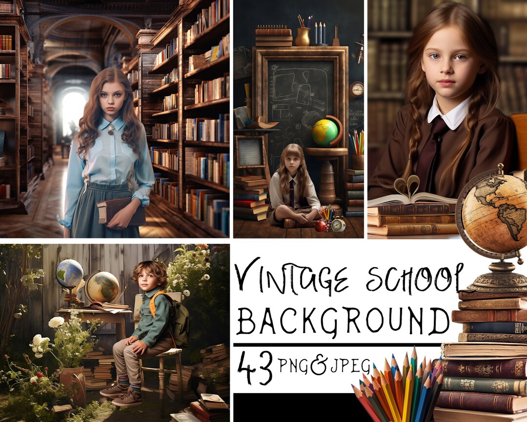 Back to School, Digital Library Background, Vintage School Backdrop ...