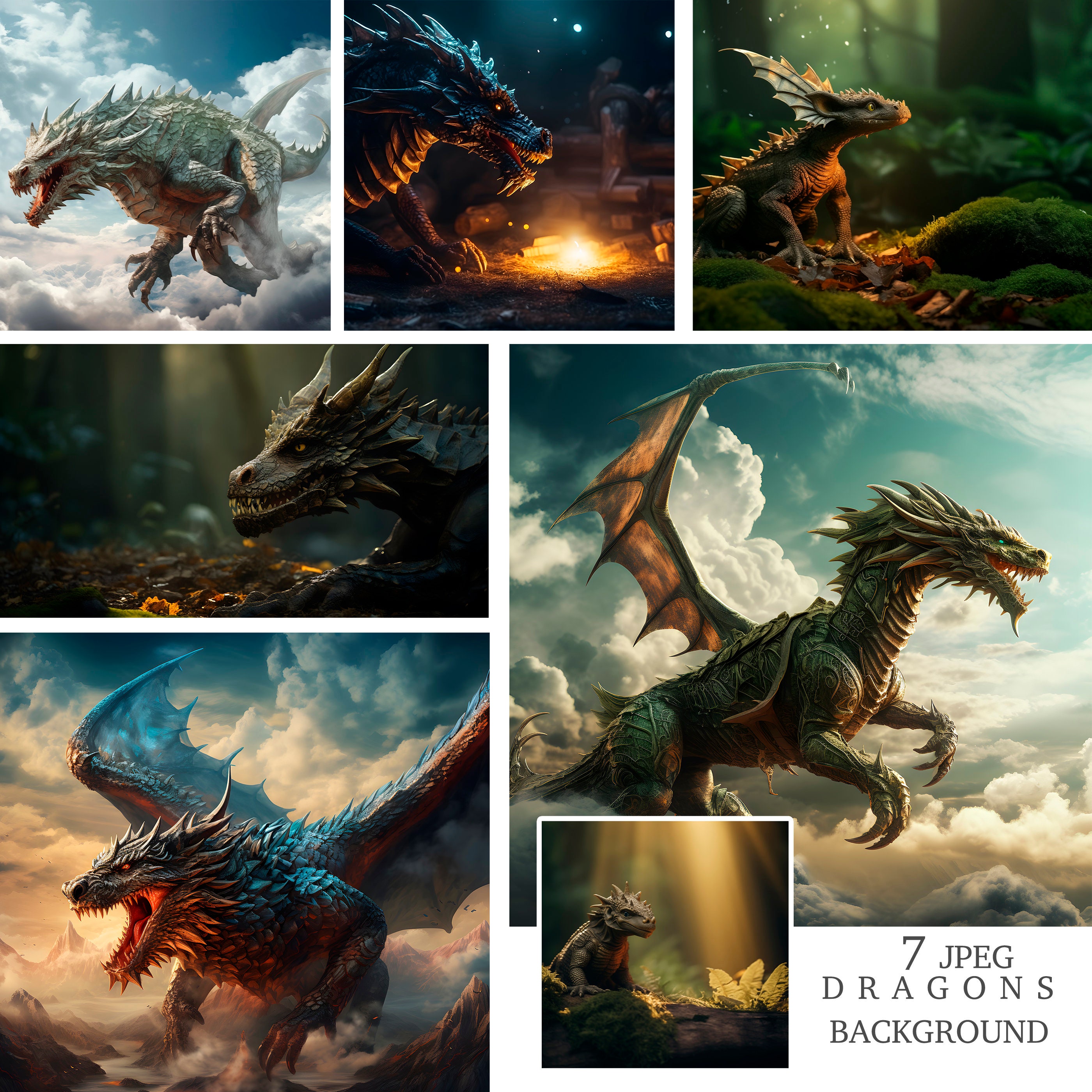 Dragon Overlays, Fantasy Creatures Overlays, Elemental Dragons Digital ...