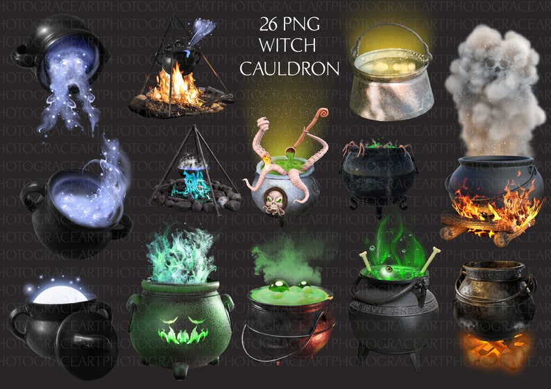 Witch Cauldron, Digital Download, Halloween Overlays, Witch Clipart ...
