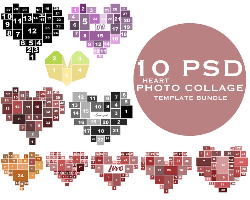 Heart Photo Collage Printable, Personalized Family Heart Collage ...