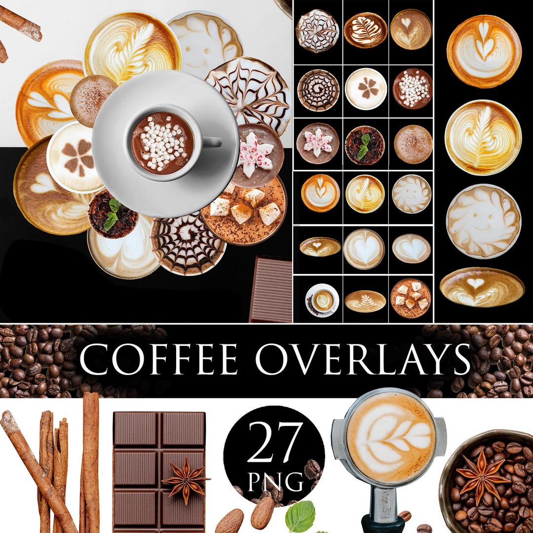 Coffee Art Photo Overlays: Latte, Steam, Cup Clipart (PNG Digital ...