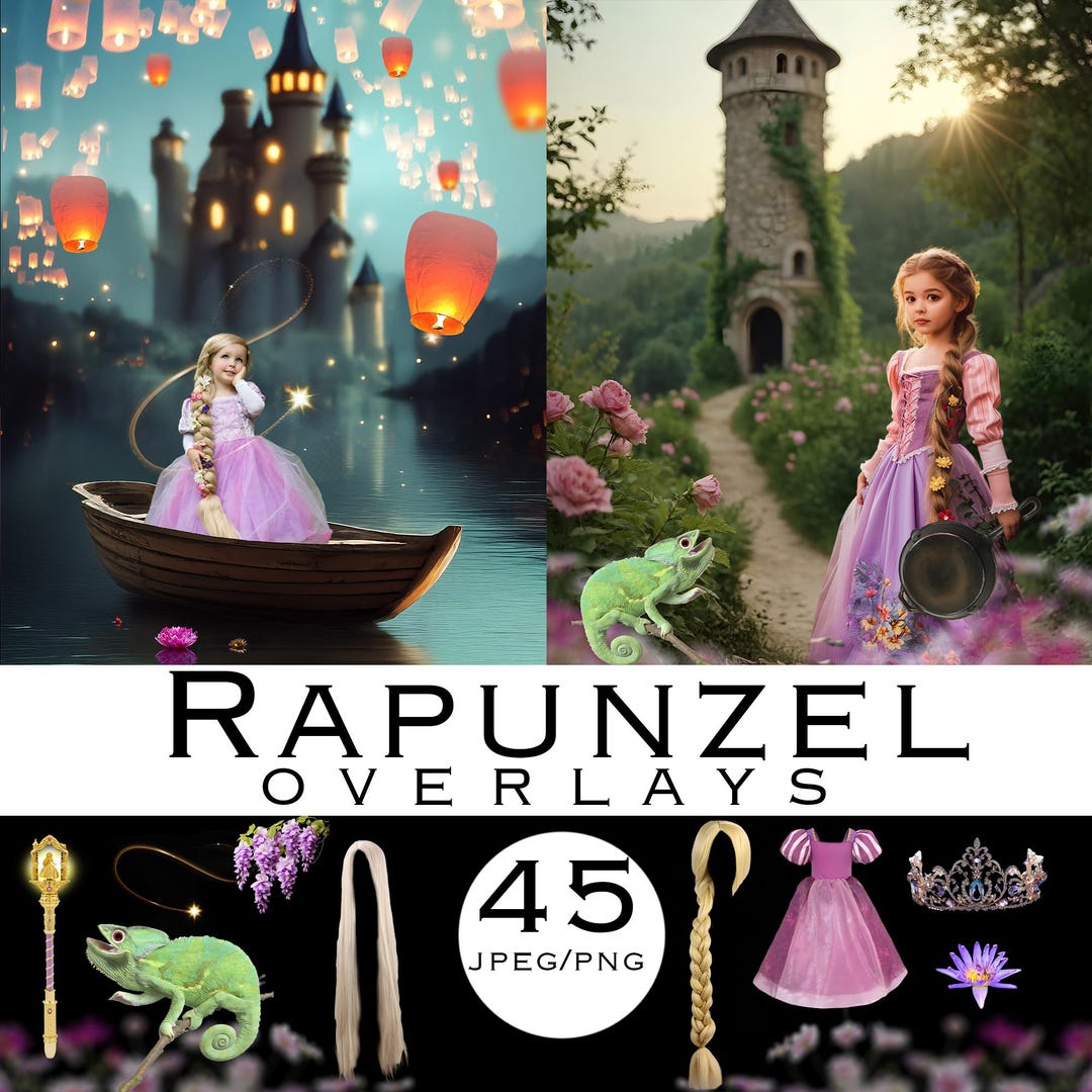 Rapunzel Clipart & Digital Backgrounds: Princess Fantasy PNG, Fairytale ...