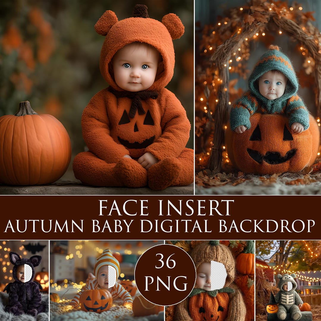 Autumn Baby Digital Backdrop, Face Insert Template, Newborn Fall ...
