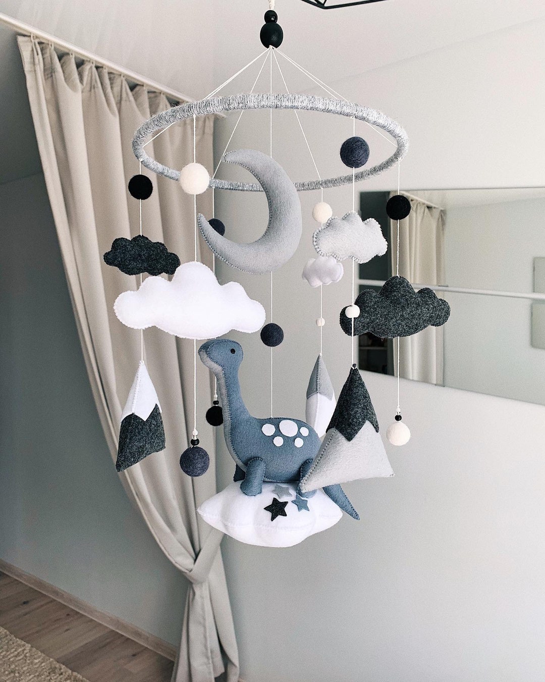 Dinosaur Mobile/crib Mobile/dinosaur on a Cloud for Nursery/baby Mobile ...