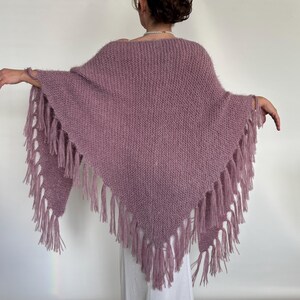 Rose Wool Wedding Shawl, Bridal Fringed Triangle Wrap, Handmade Winter ...