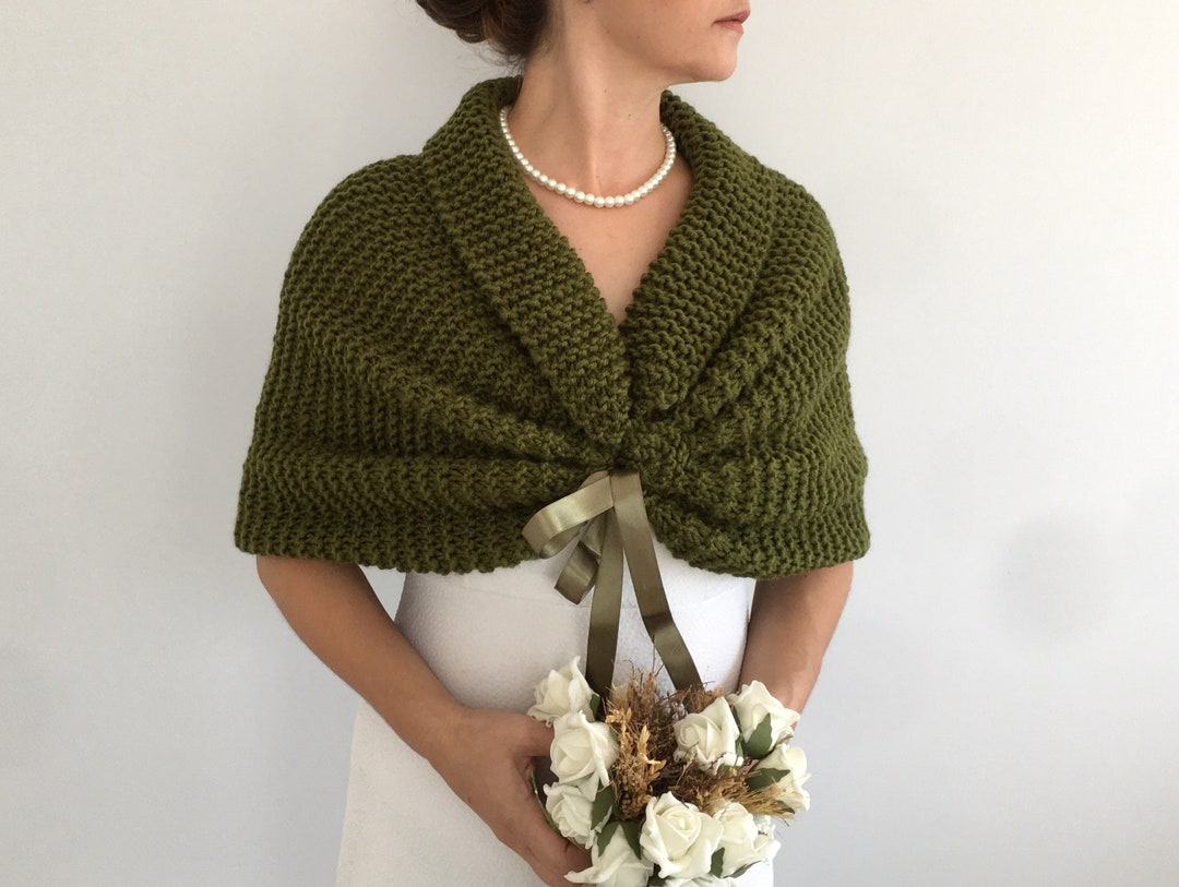 Olive Green Shawl Bridal Wrap Wedding Shawl Knitted Cover - Etsy Canada