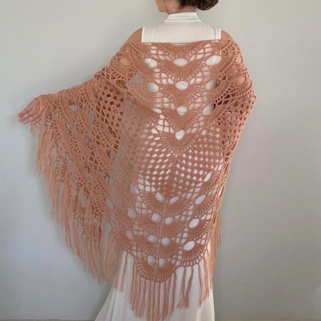 Wedding Crochet Wrap, Bridal Wool Shawl, Fringed Triangular Scarf ...