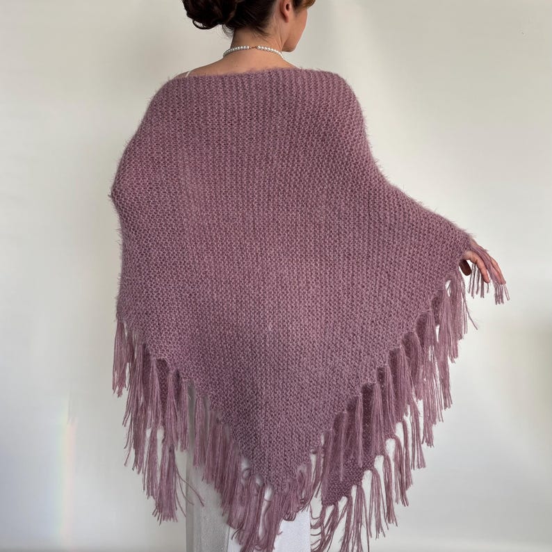 Rose Wool Wedding Shawl, Bridal Fringed Triangle Wrap, Handmade Winter ...