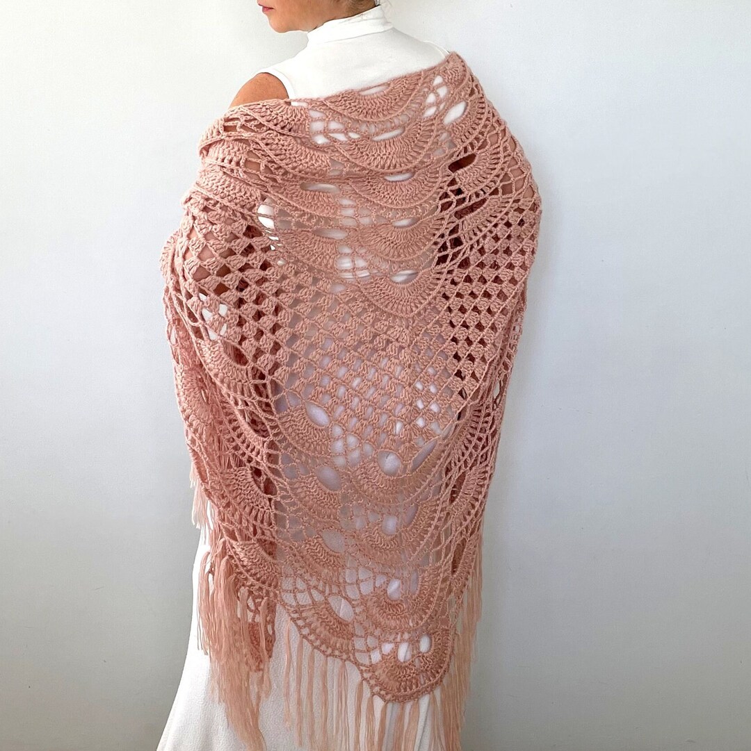 Dusty Rose Shawl, Pale Pink Bridal Wrap, Blush Cover Up, Crochet ...