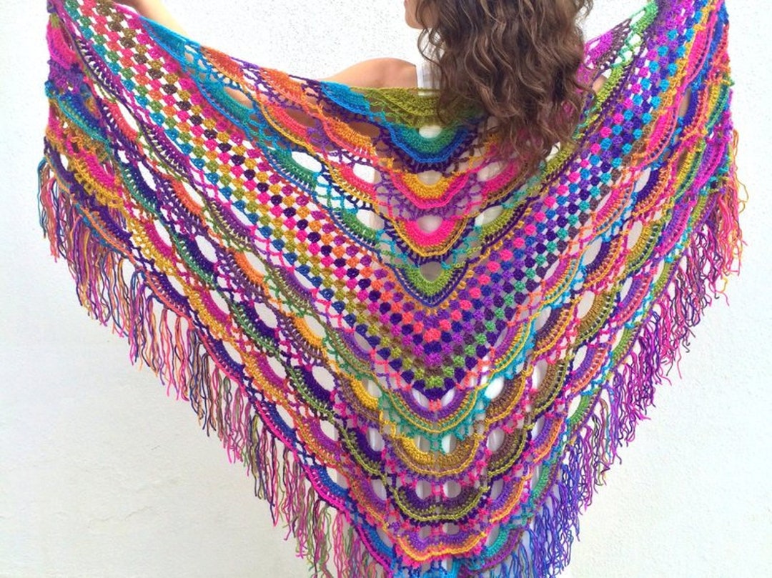 Crochet Boho Wedding Shawl, Bridal Triangular Wrap, Evening Shawl ...