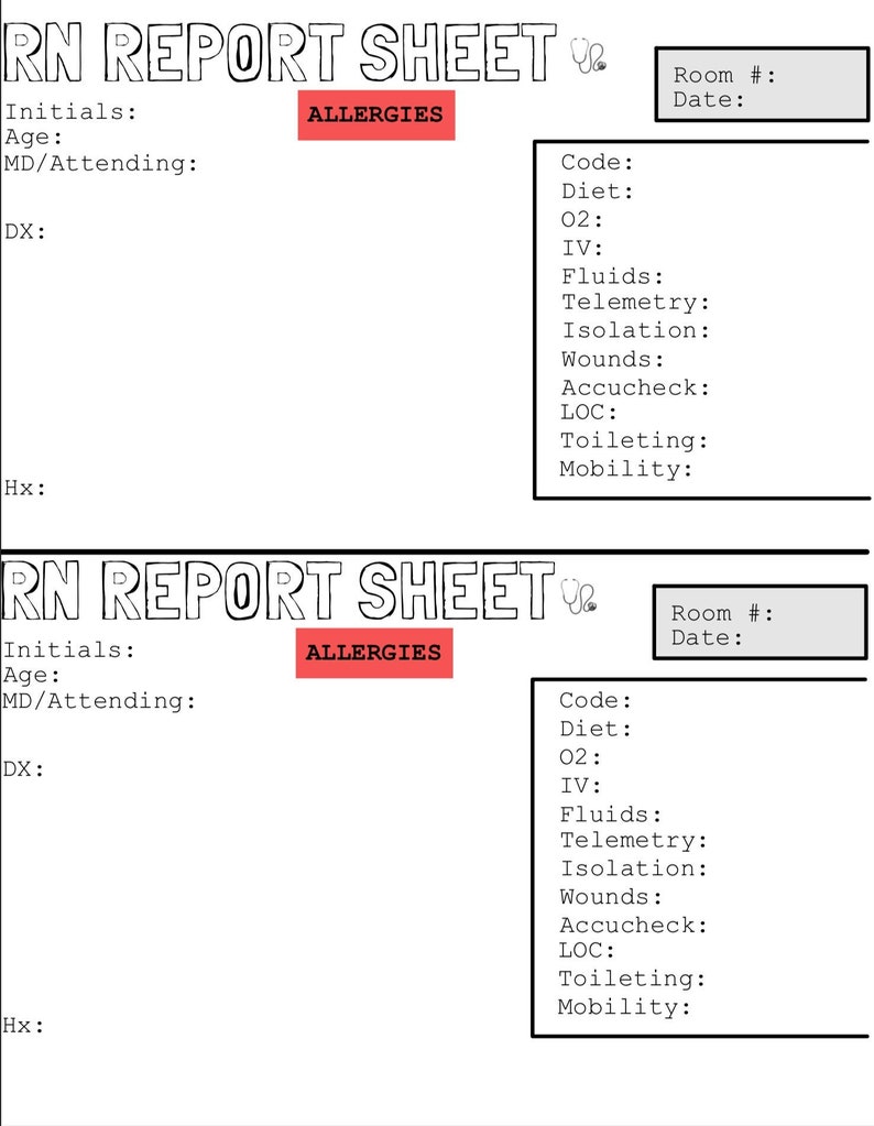 The Simple RN Report Sheet - Etsy