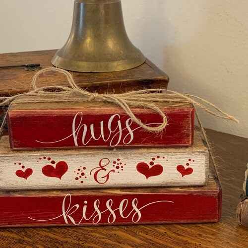 Hugs and Kisses/stacked Blocks/wooden Block Set/sign - Etsy
