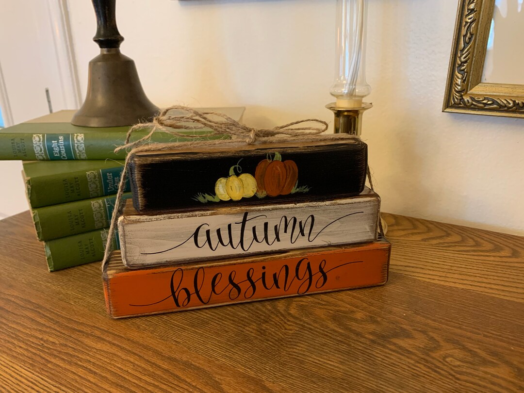 Autumn Blessings Block Set/stacked Blocks/accent Piece/wood - Etsy