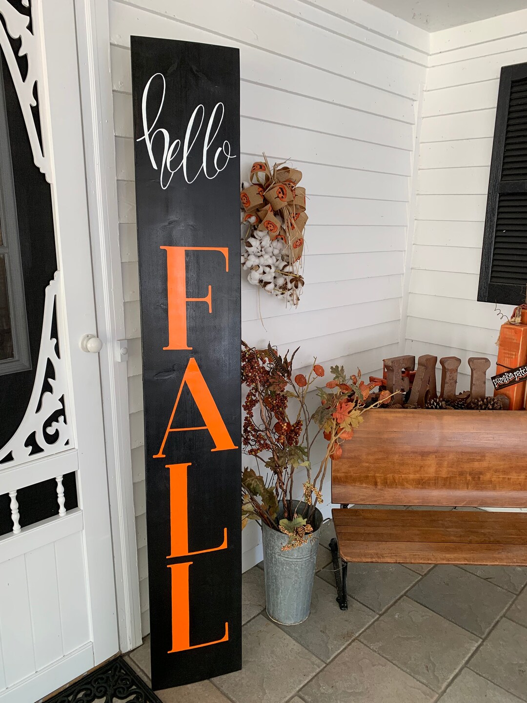 Hello Fall Porch Board Sign/hand Painted Sign/porch Decor/fall - Etsy