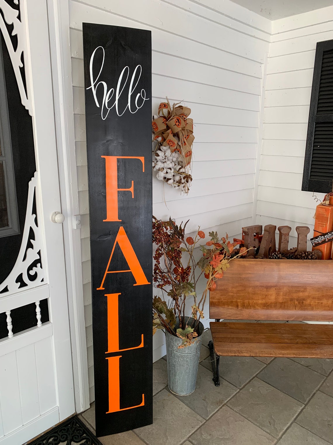 Hello Fall Porch Board Sign/hand Painted Sign/porch Decor/fall - Etsy