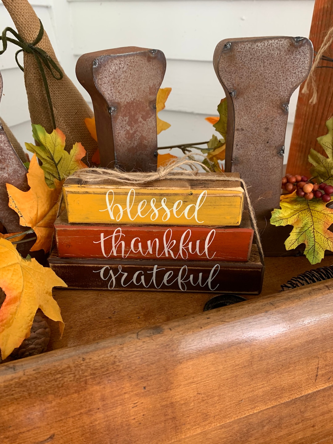 Blessed Thankful Grateful/stacked Blocks/wood Blocks/sign Blocks/tiered ...