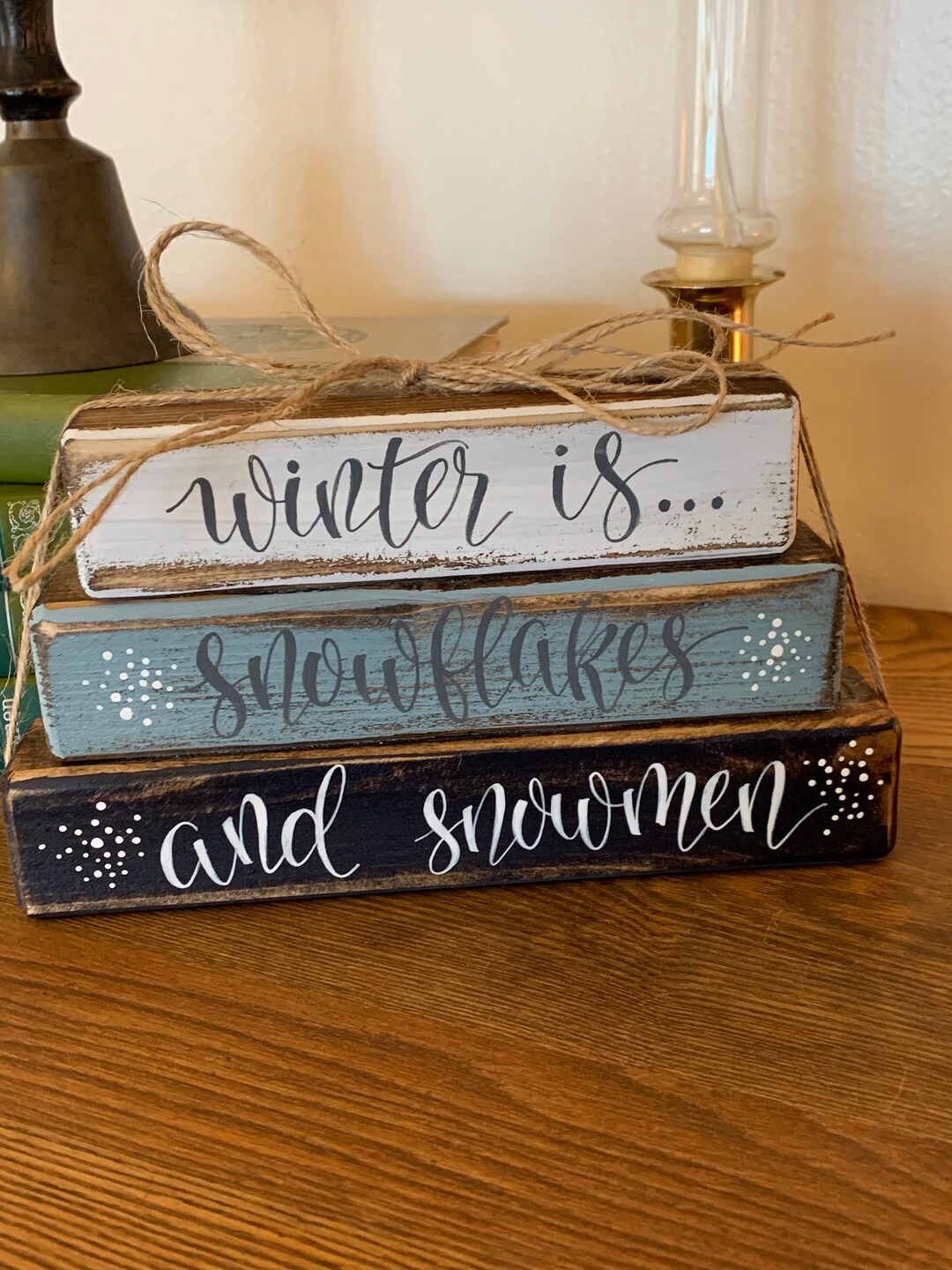 Winter is Snowflakes and Snowmen/stacked Blocks/accent Piece/wooden ...