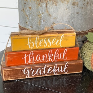 Blessed Thankful Grateful/stacked Blocks/wood Blocks/sign Blocks/tiered ...