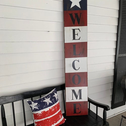 Flag Porch Board Sign/hand Painted Sign/porch Decor/patriotic | Etsy