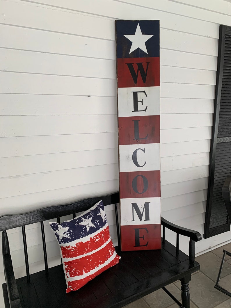 Flag Porch Board Sign/hand Painted Sign/porch Decor/patriotic | Etsy
