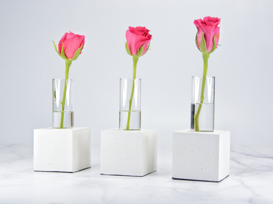 Minimalist White Concrete Cube Flower Vase, Modern Vase Set, Test Tube ...