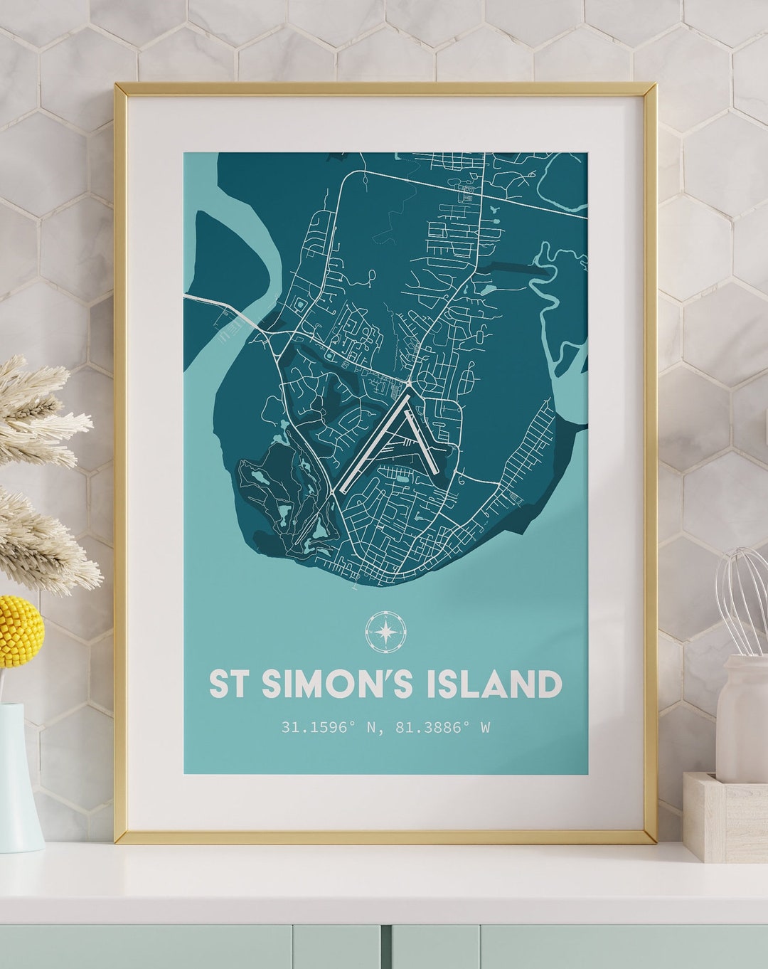 St Simons Island Map - Digital Download - Light Blue/full - Etsy