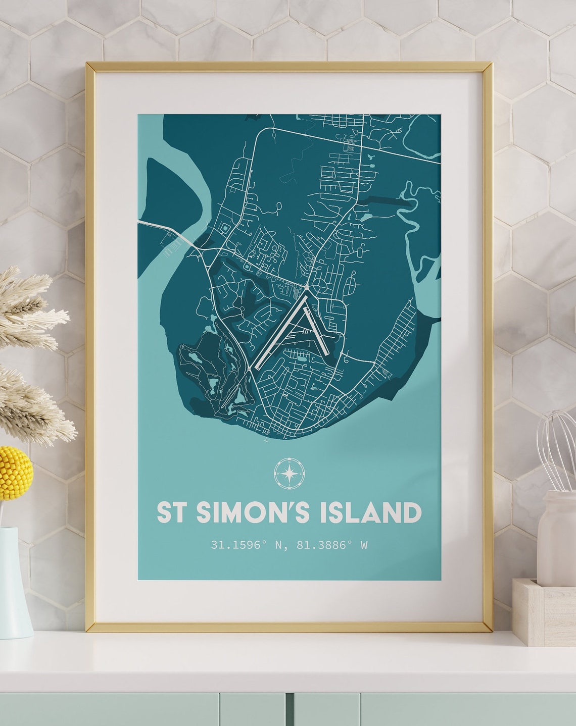 St Simons Island Map - Digital Download - Light Blue/full - Etsy