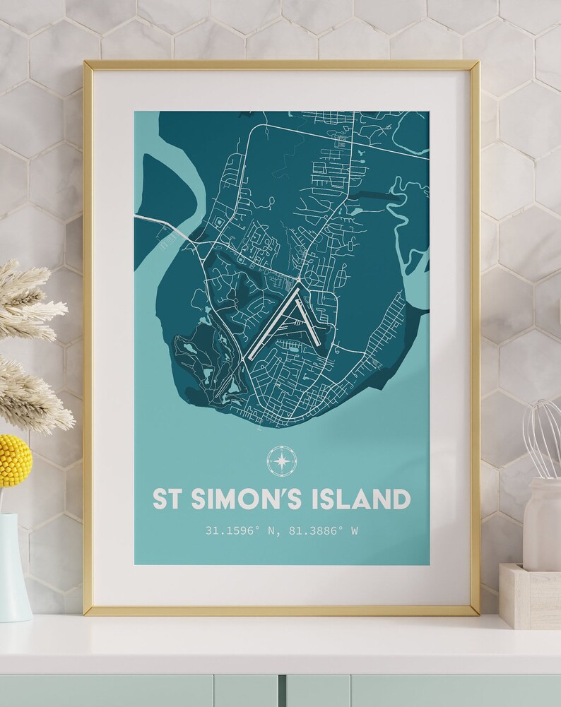 St Simons Island Map - Digital Download - Light Blue/full - Etsy