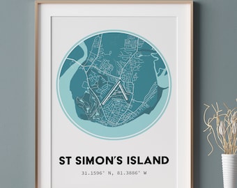 St Simons Island Map - Digital Download - Light Blue/full - Etsy