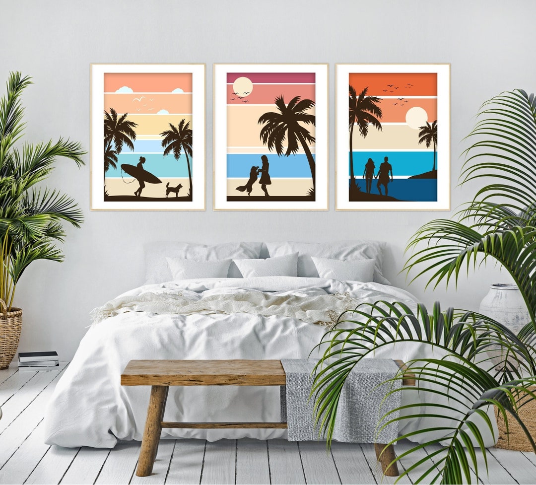Surf Poster Surfer Set, Hawaii Surf Board, Surf Print Summer Beach ...