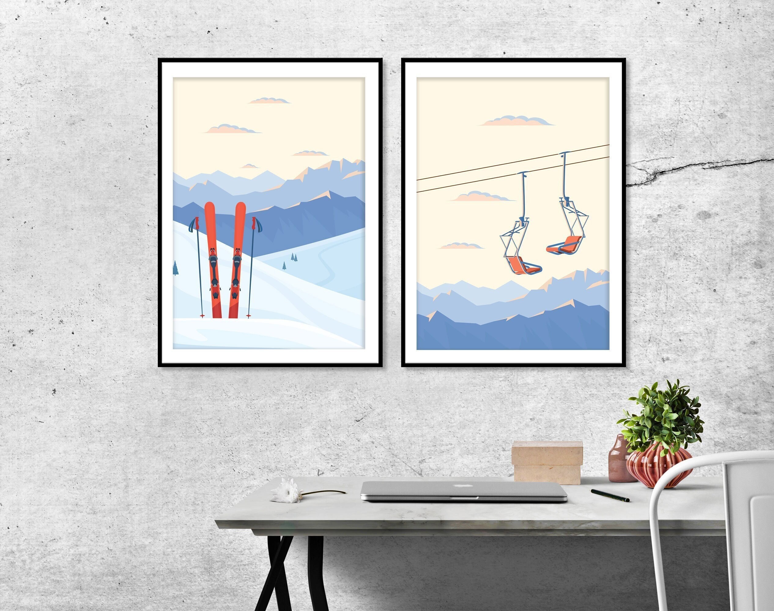 Skiing Poster, Vintage Ski Lift Poster, Skiing Wall Decor, Ski Decor ...