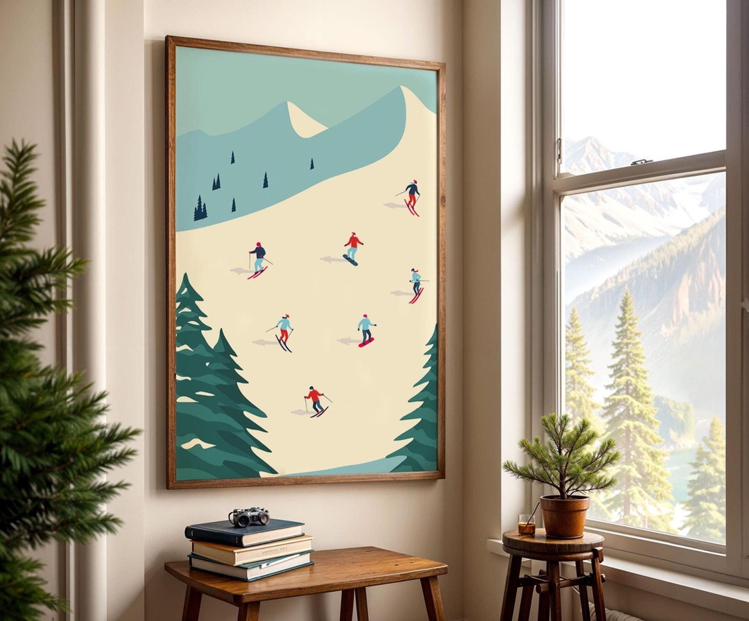 Ski Art Print: Mountain Slope Winter Sport Scene - Etsy
