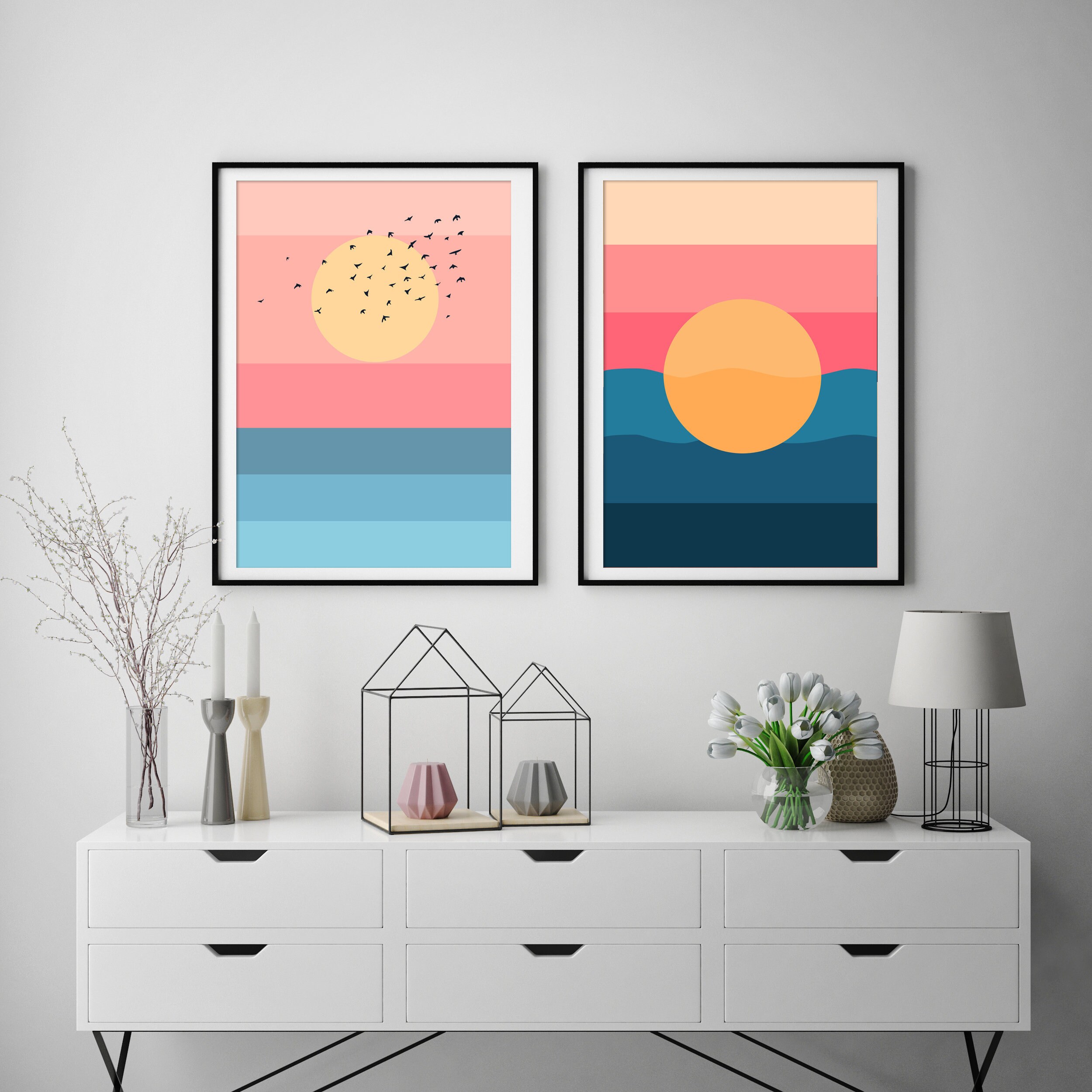 Abstract Colorful Sunrise Sunset Geometric Modern Minimalist - Etsy