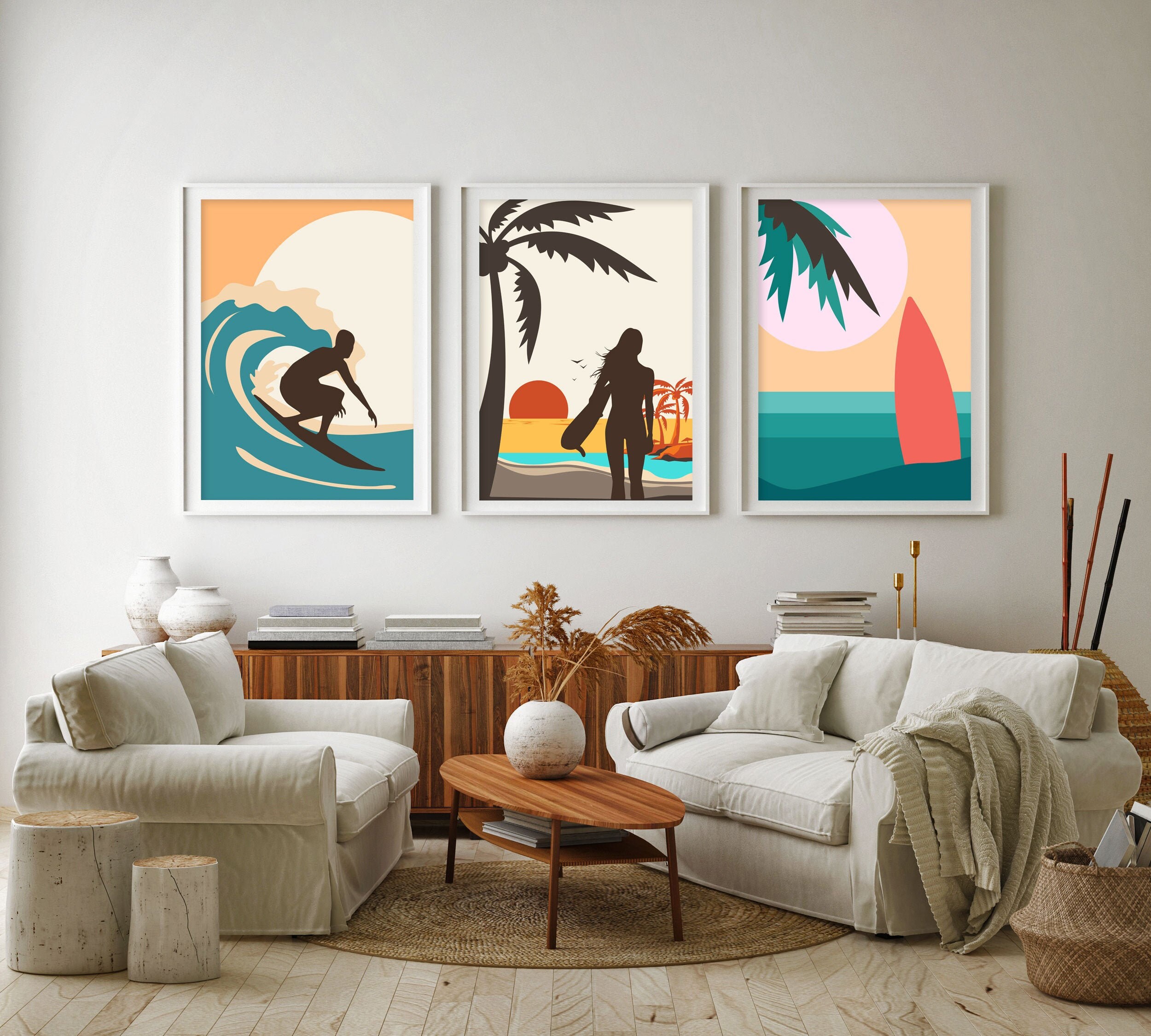 Surf Print Surfer Décor Surfers Summer Art Set Hawaii Surf - Etsy