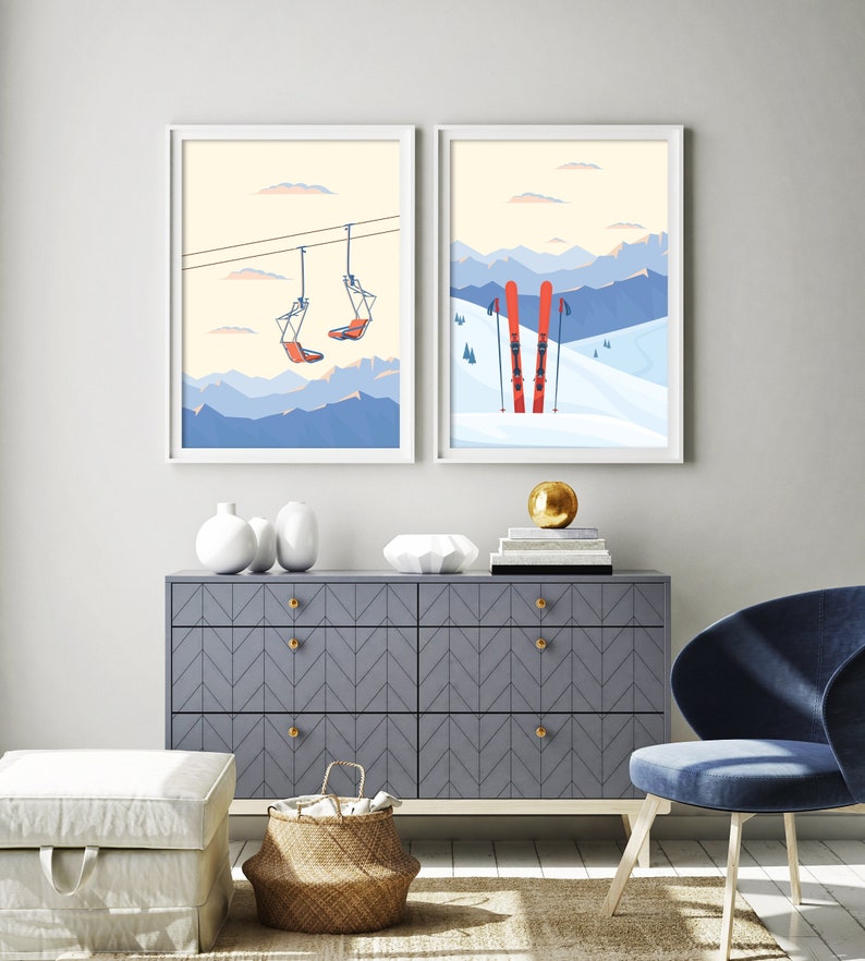 Skiing Poster, Vintage Ski Lift Poster, Skiing Wall Decor, Ski Decor ...