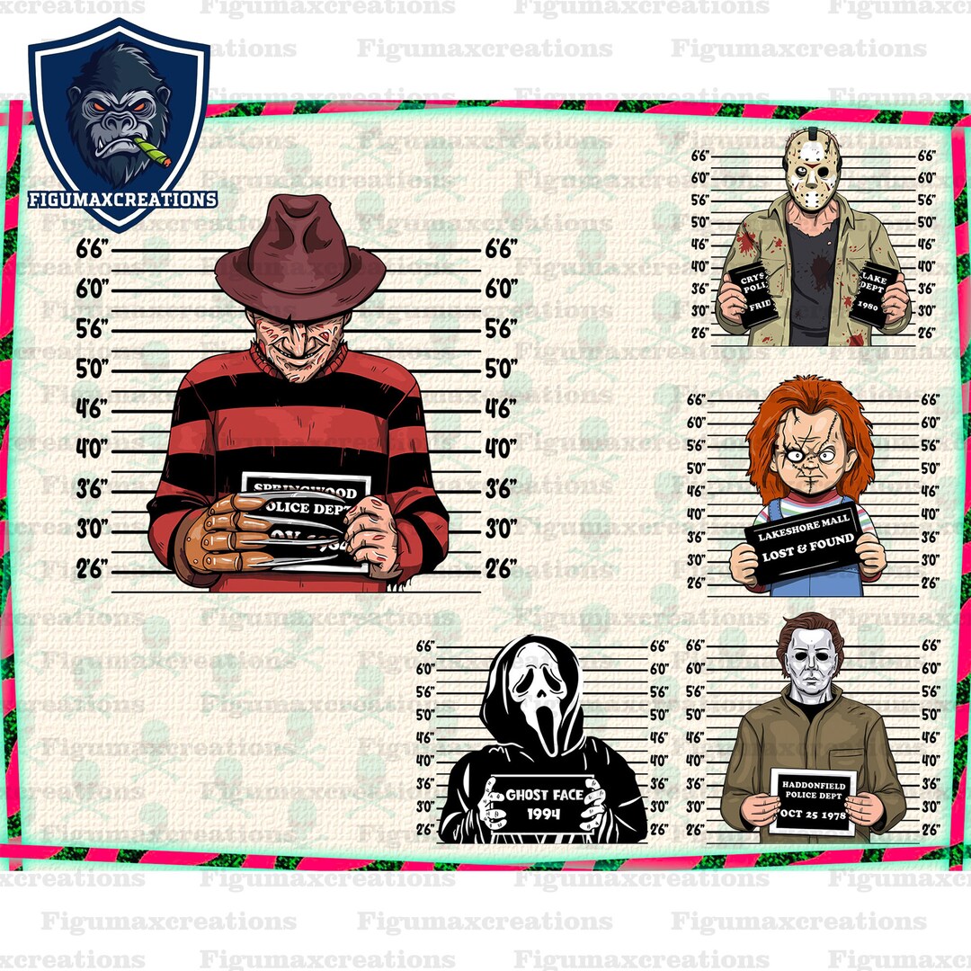 5 Killers Mugshot Png Bundle Horror Movie Png Bundle - Etsy