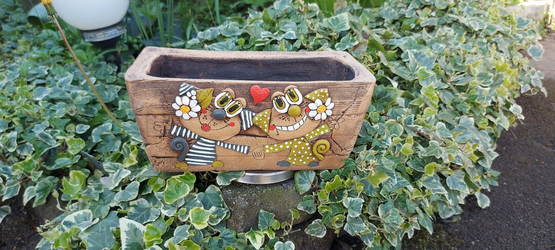 Flower Pot Cat, Plant Box Cat, Clay Pot Cats, Plant Pot Cat Made of ...