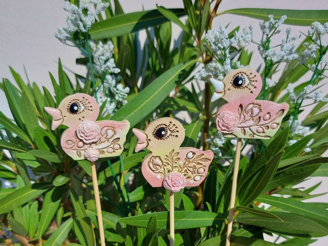 Easter Flower Plugs Ceramic Ducks Easter Decorations Easter - Etsy