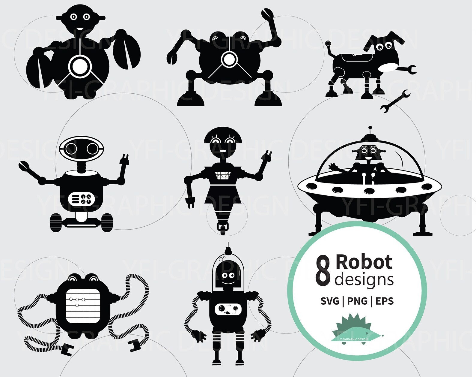 Robot SVG PNG EPS Bundle, Robot Silhouette, Instant Download, Vector ...