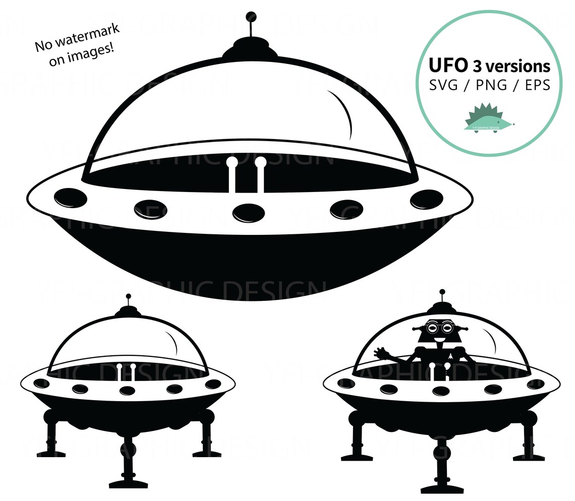 UFO Cartoon Flying Saucer Clipart Alien Spaceship Vector UFO - Etsy